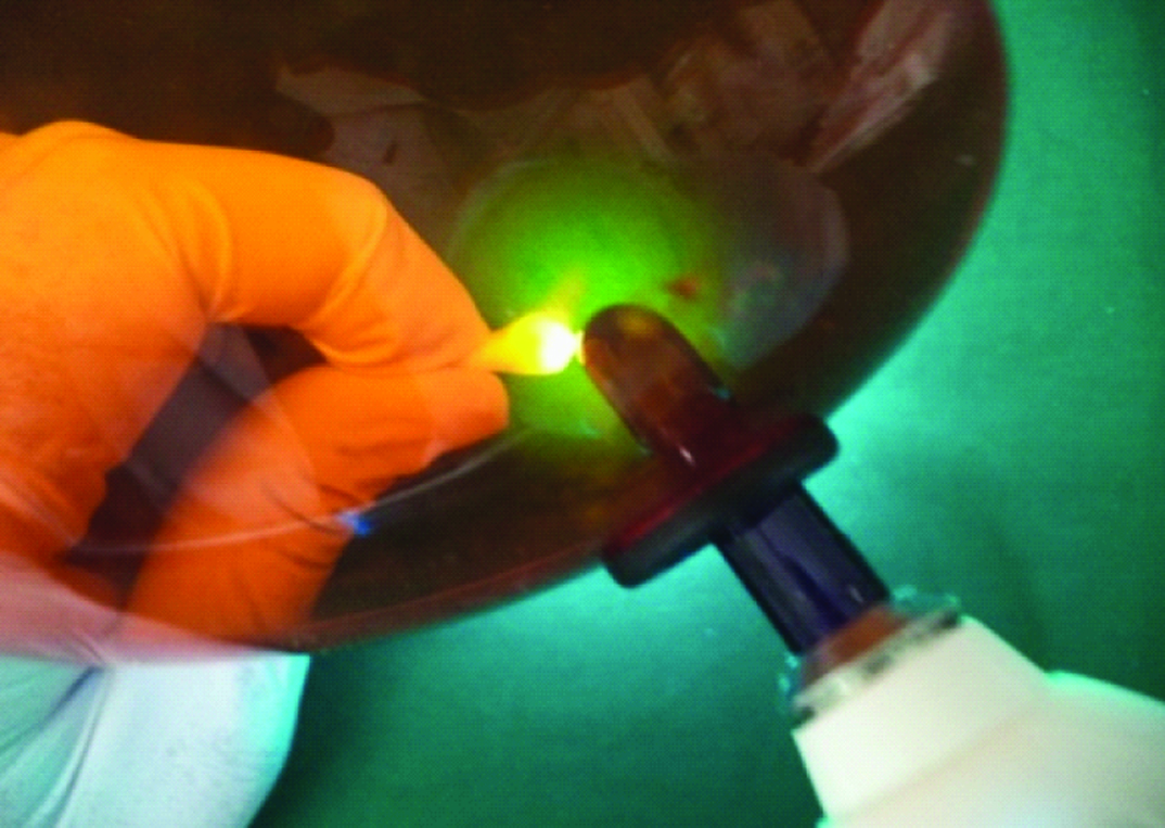 Ultrasonic scaler excitation of the sample.